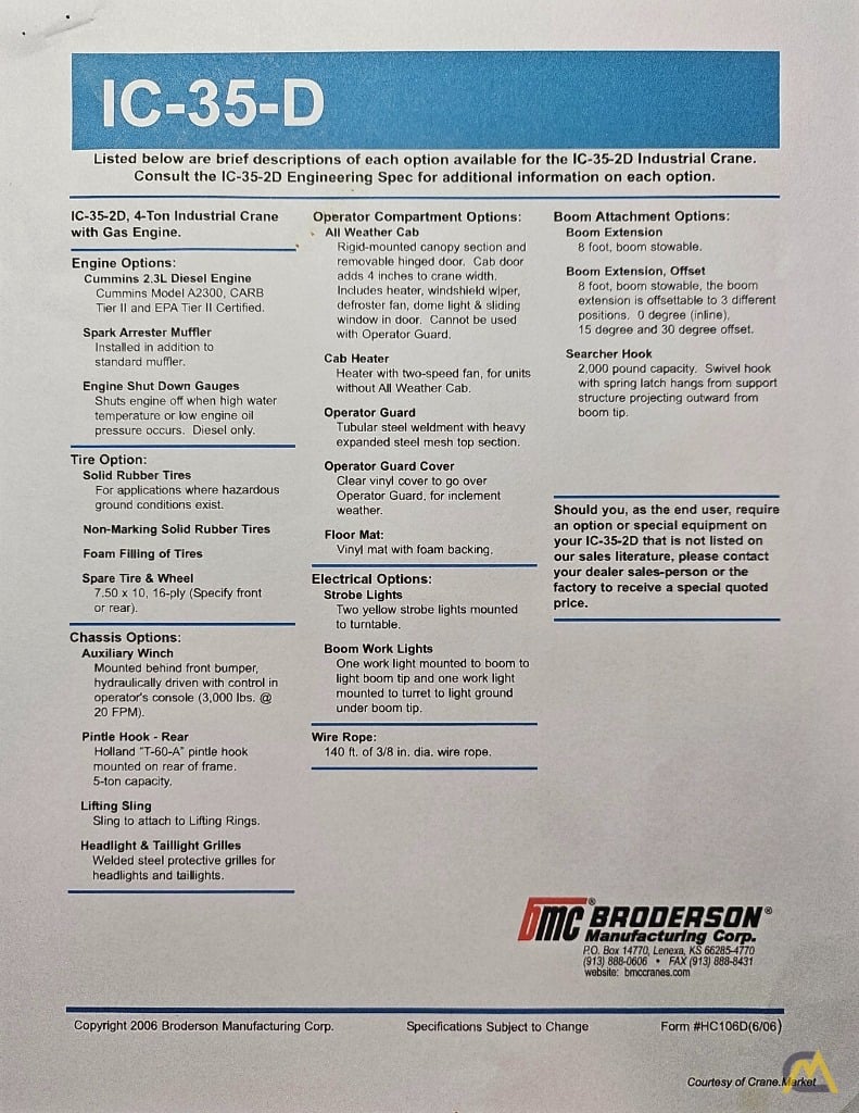 2007 Broderson IC-35-2D 8000 lb 4 ton carry deck crane For Sale Carry ...