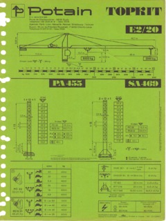 Tower Cranes Hammerhead Potain TOPKIT E2/20 Specifications CraneMarket